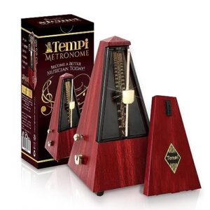 tempi mechanical metronome for musicians - 2 year warranty - metronome for piano/guitar/violin, metronome music for adults and kids (molded teak grain veneer)