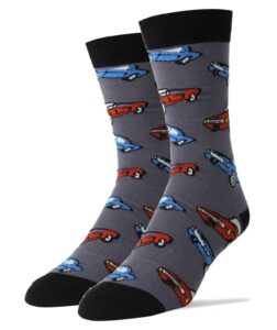 oooh yeah men's novelty time to travel crew socks, fun funny transport sport car crazy cool casual dress 10-13 size socks