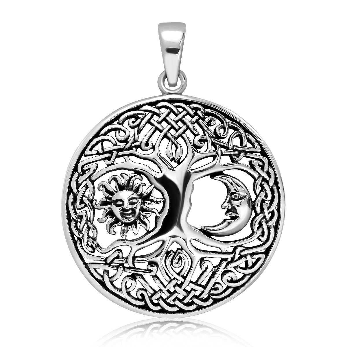 WithLoveSilver Solid 925 Sterling Silver Celtic Knots Tree of Life Earth Moon Sun Root Pendant