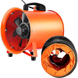 vevor 10 inch portable ventilator fan, high velocity, low noise, 2700m3/h air flow, 320w power, 295pa pressure, with 5m duct hose, orange