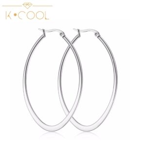 K COOL Stainless Steel Women Big Oval Teardrop Hoop Earrings For Women Hypoallergenic Huggie Silver 55cm