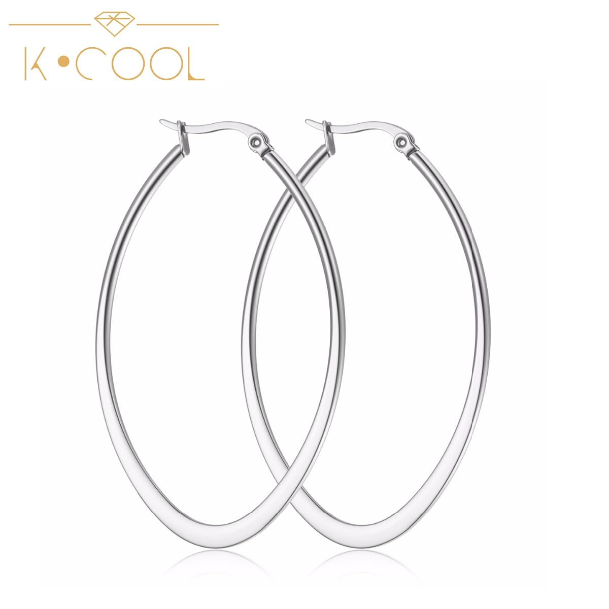 K COOL Stainless Steel Women Big Oval Teardrop Hoop Earrings For Women Hypoallergenic Huggie Silver 55cm