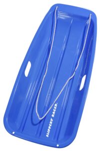 slippery racer downhill sprinter flexible kids toddler plastic cold-resistant toboggan snow sled with pull rope and handles -35 inch (blue)