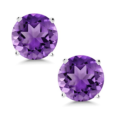 Gem Stone King 14K White Gold Round 5MM Gemstone Birthstone Stud Earrings | White Gold Earrings for Women