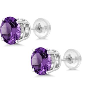 Gem Stone King 14K White Gold Round 5MM Gemstone Birthstone Stud Earrings | White Gold Earrings for Women