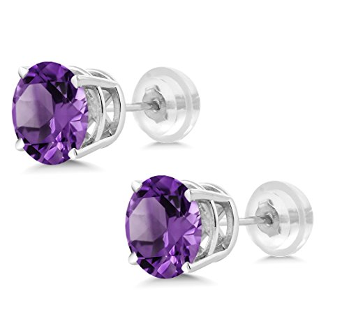 Gem Stone King 14K White Gold Round 5MM Gemstone Birthstone Stud Earrings | White Gold Earrings for Women