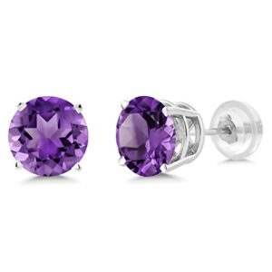 Gem Stone King 14K White Gold Round 5MM Gemstone Birthstone Stud Earrings | White Gold Earrings for Women