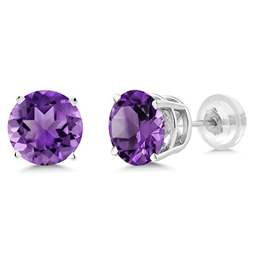 Gem Stone King 14K White Gold Round 5MM Gemstone Birthstone Stud Earrings | White Gold Earrings for Women