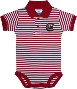 university of south carolina gamecocks newborn striped polo bodysuit,garnet/white,0-3 months