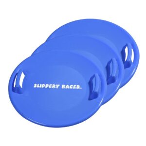 Slippery Racer Downhill Pro 26 Inch Diameter Cold Resistant Kids Saucer Disc Outdoor Winter Toy Snow Sled, Blue (3 Pack)