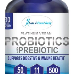 Lose A Pound Daily Best Vegan Probiotic | Non GMO. Probiotic for Men | Probiotic for Women. Delayed Release Prebiotic 50 Billion CFU Shelf Stable 11 Strains. 30 Capsules, 1 Bottle | 500mg Acidophilus