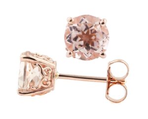 solid 14k rose gold morganite stud earrings (5mm round, 1.0cttw)