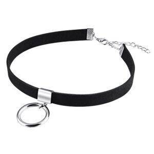 pauro women's plain black velvet ribbon choker stretch necklace for silver o ring charm