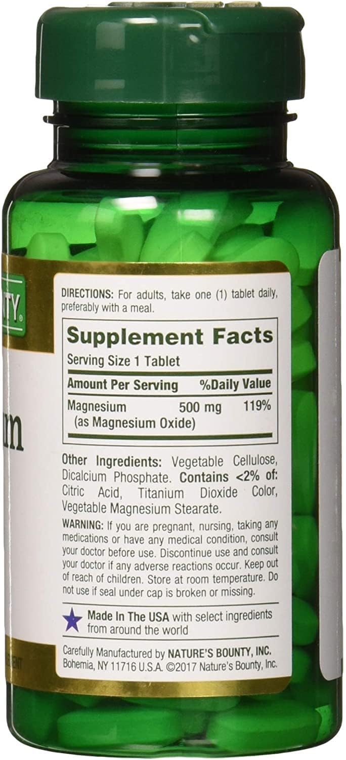 Nature's Bounty Magnesium Oxide 500mg, 100 Tablets