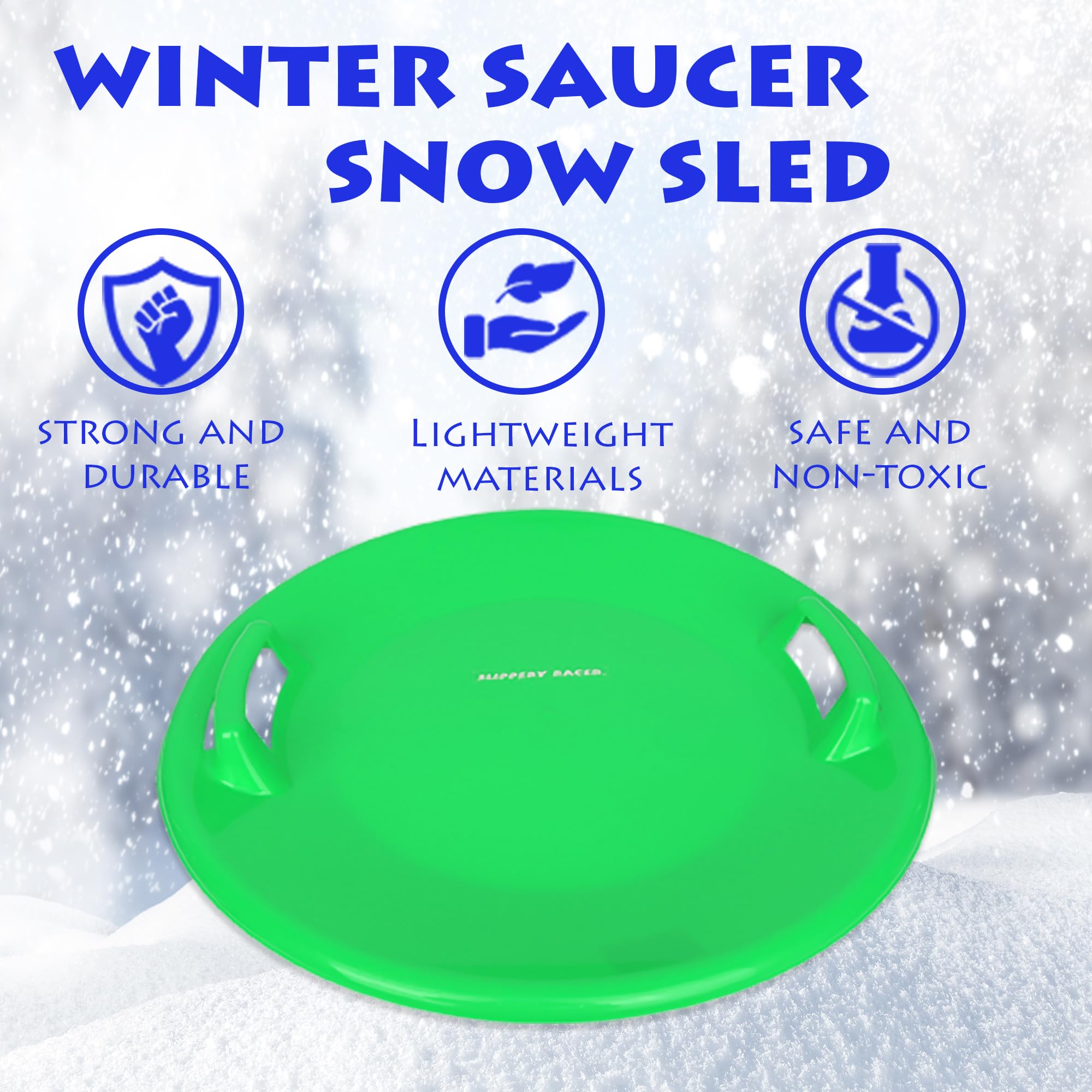 Slippery Racer Heavy-Duty Cold Resistant Downhill Pro Plastic Outdoor Winter Saucer Disc Snow Sled with Handles. (GREEN-1 PACK)