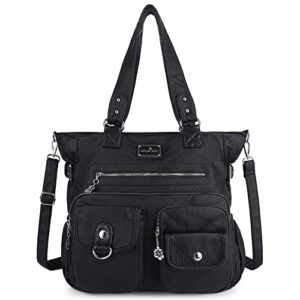 angelkiss purses handbags for women pu tote satchel bags for women pockets shoulder bags xs160500 (black)