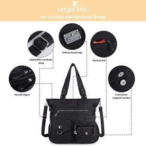 Angelkiss Purses Handbags for Women PU Tote Satchel Bags for Women Pockets Shoulder Bags XS160500 (black)