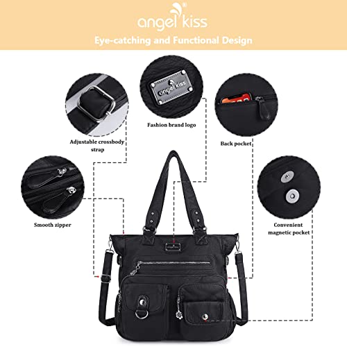 Angelkiss Purses Handbags for Women PU Tote Satchel Bags for Women Pockets Shoulder Bags XS160500 (black)