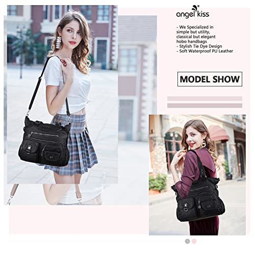 Angelkiss Purses Handbags for Women PU Tote Satchel Bags for Women Pockets Shoulder Bags XS160500 (black)