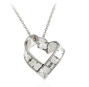 meiligo® fashion teacher gift, hairstylist gift rotate love heart necklace jewelry ruler charm necklace (antique silver)