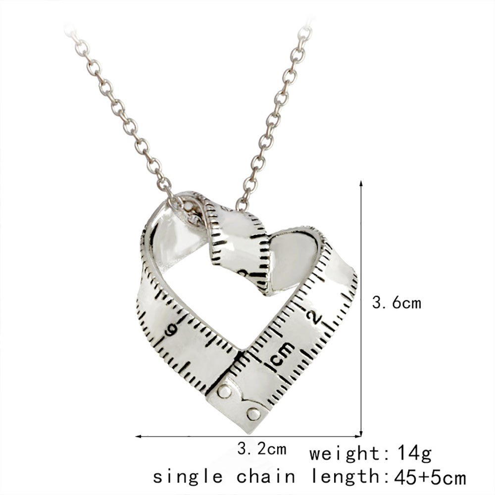 Meiligo® Fashion Teacher Gift, Hairstylist Gift Rotate Love Heart Necklace Jewelry Ruler Charm Necklace (Antique Silver)