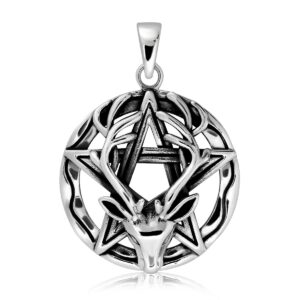 withlovesilver sterling silver 925 wiccan pentagram pentacle reindeer horned god cernunnos pendant