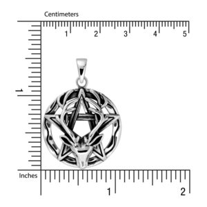 WithLoveSilver Sterling Silver 925 Wiccan Pentagram Pentacle Reindeer Horned God Cernunnos Pendant