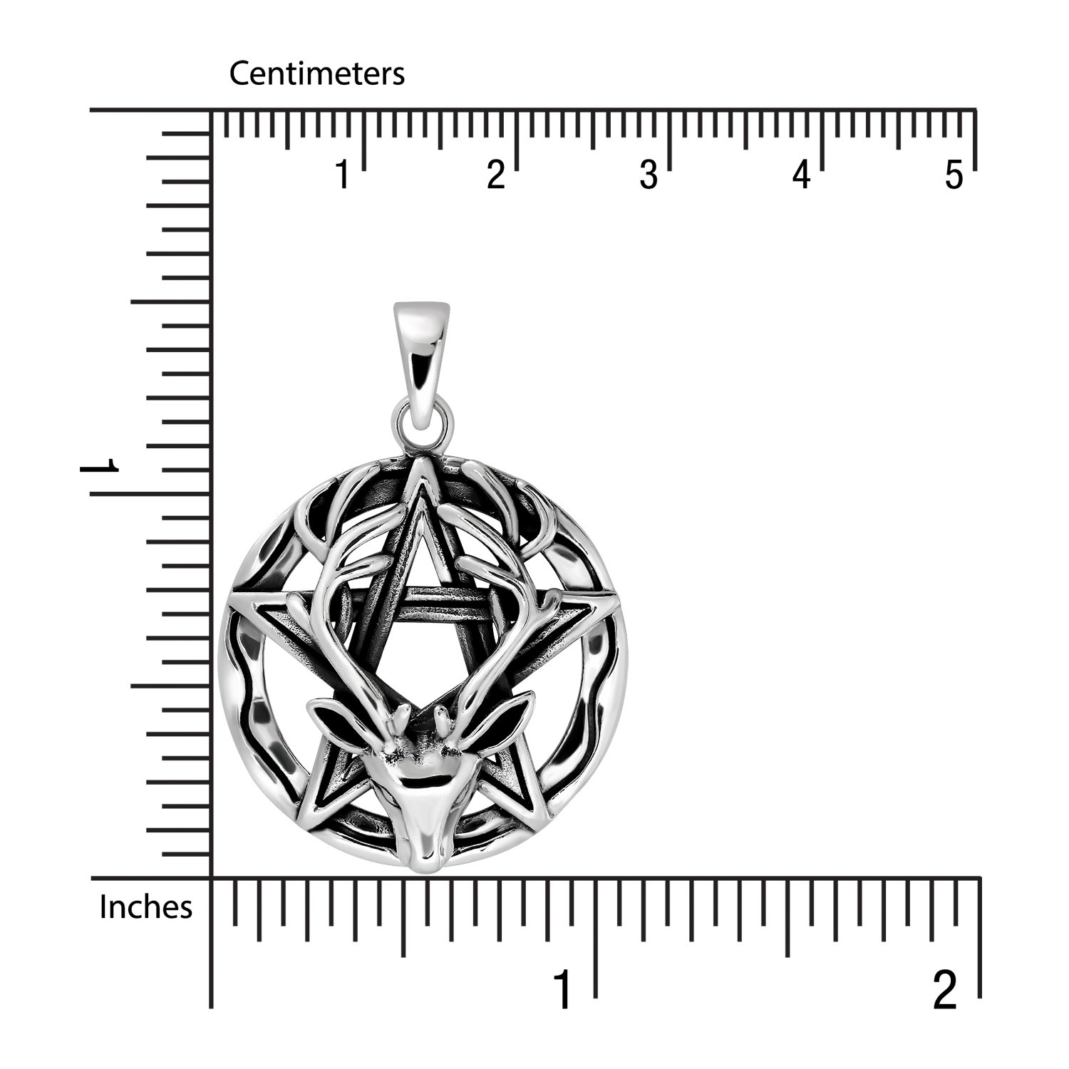 WithLoveSilver Sterling Silver 925 Wiccan Pentagram Pentacle Reindeer Horned God Cernunnos Pendant