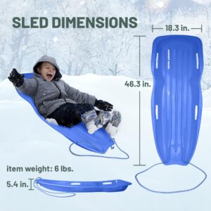 Slippery Racer Downhill Xtreme Flexible Adults and Kids Plastic Toboggan Snow Sled for Up to 2 Riders with Pull Rope, (2 Pack) (Blue/Green)