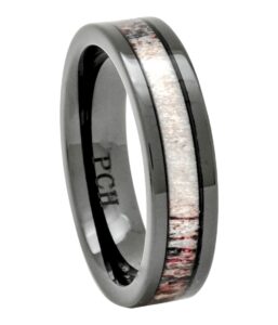 pch jewelers deer antler ring in black ceramic 6mm comfort fit wedding band size 7 to 12 (9.5)