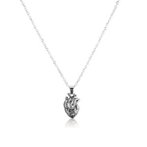 meiligo® fashion doctor nurse gift human anatomy necklace jewelry just breathe letter anatomical lung heart charm necklace (human heart - silver)