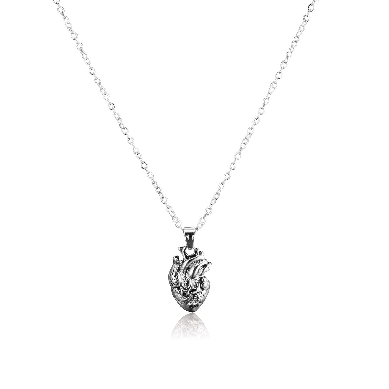 Meiligo® Fashion Doctor Nurse Gift Human Anatomy Necklace Jewelry Just breathe letter Anatomical Lung Heart Charm Necklace (Human Heart - Silver)