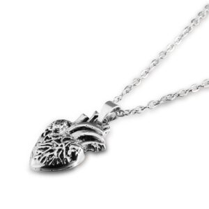 Meiligo® Fashion Doctor Nurse Gift Human Anatomy Necklace Jewelry Just breathe letter Anatomical Lung Heart Charm Necklace (Human Heart - Silver)