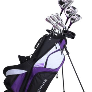 Aspire XD1 Ladies Womens Complete Right Handed Golf Clubs Set Includes Titanium Driver, S.S. Fairway, S.S. Hybrid, S.S. 6-PW Irons, Putter, Stand Bag, 3 H/C's Purple (Right Hand Petite -1")