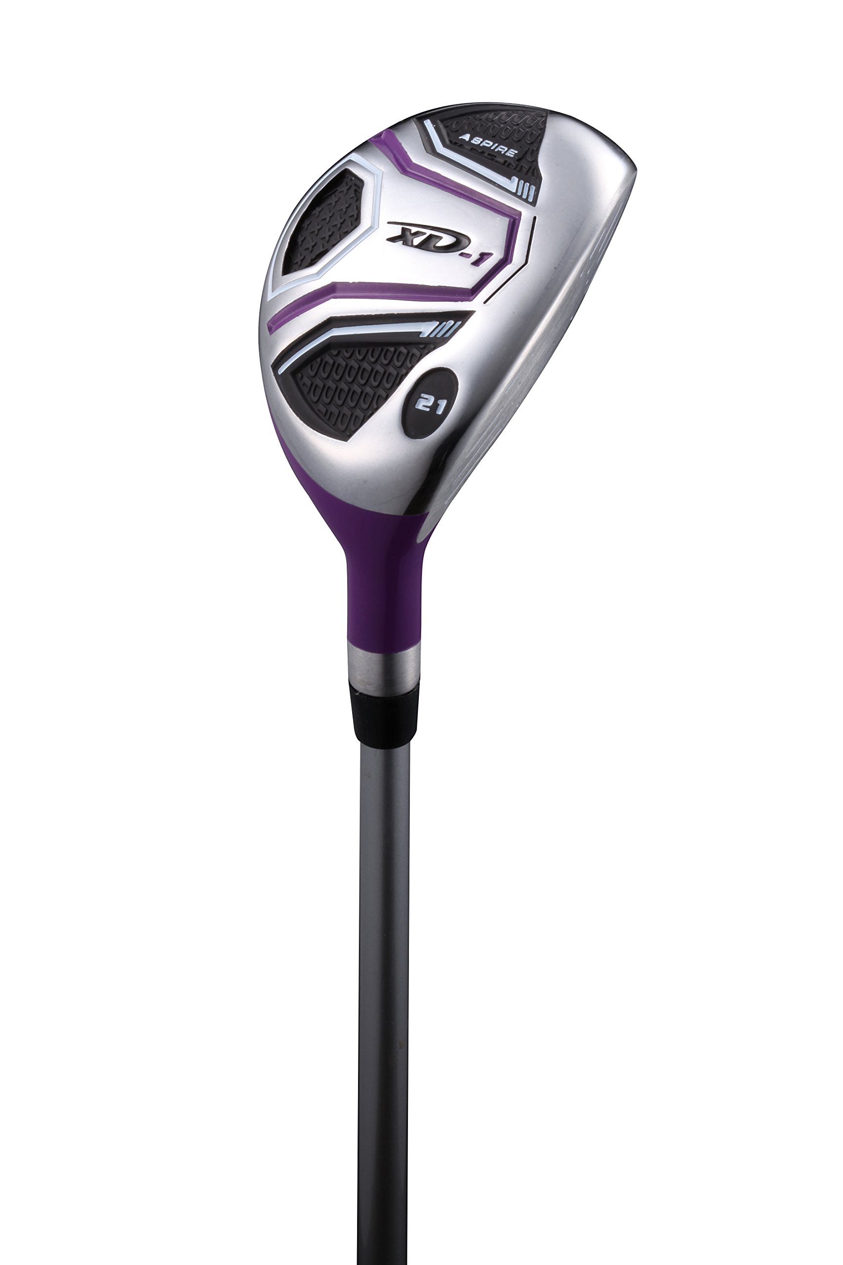 Aspire XD1 Ladies Womens Complete Right Handed Golf Clubs Set Includes Titanium Driver, S.S. Fairway, S.S. Hybrid, S.S. 6-PW Irons, Putter, Stand Bag, 3 H/C's Purple (Right Hand Petite -1")