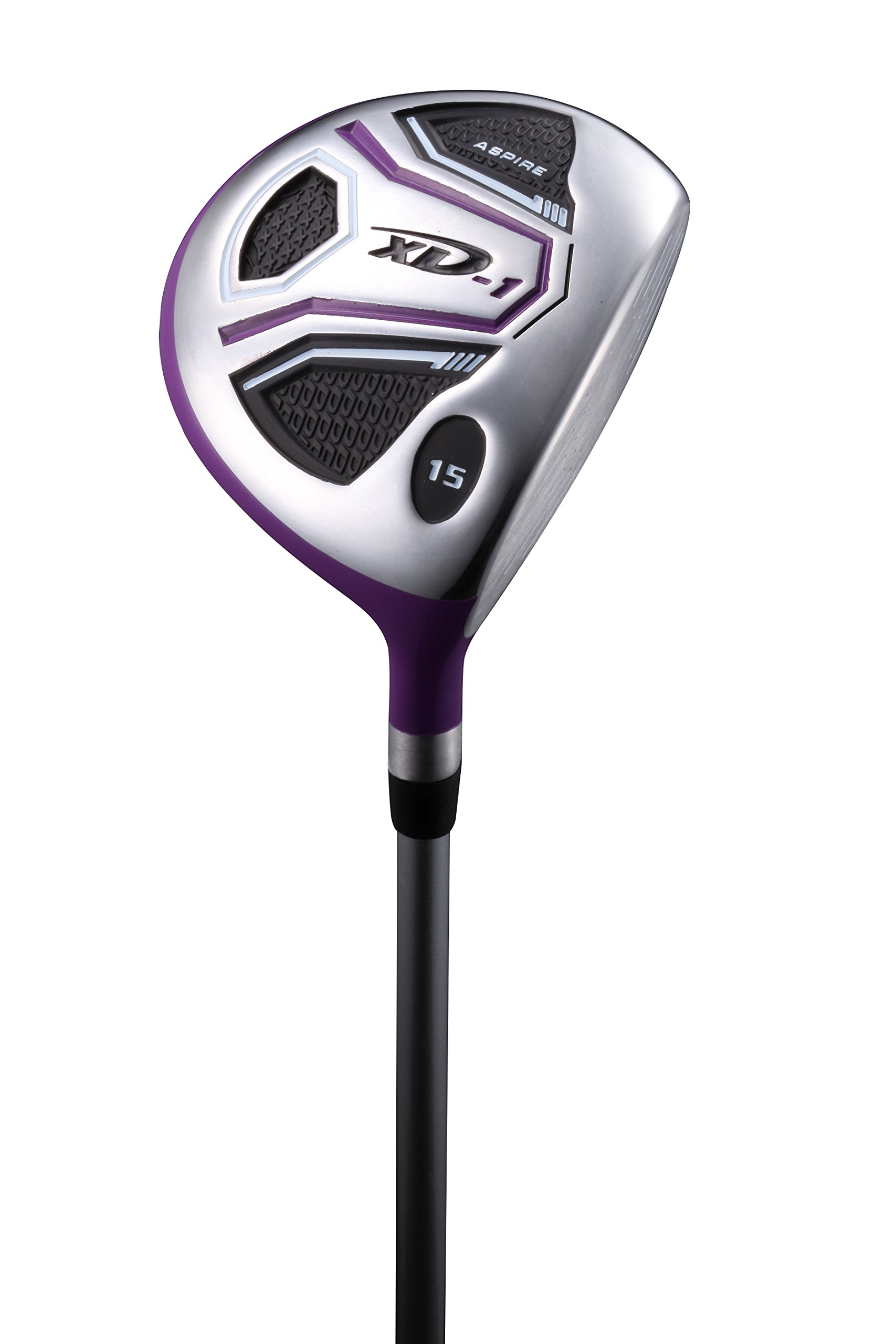 Aspire XD1 Ladies Womens Complete Right Handed Golf Clubs Set Includes Titanium Driver, S.S. Fairway, S.S. Hybrid, S.S. 6-PW Irons, Putter, Stand Bag, 3 H/C's Purple (Right Hand Petite -1")