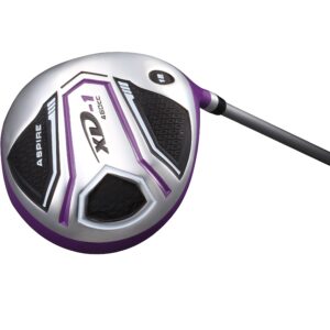 Aspire XD1 Ladies Womens Complete Right Handed Golf Clubs Set Includes Titanium Driver, S.S. Fairway, S.S. Hybrid, S.S. 6-PW Irons, Putter, Stand Bag, 3 H/C's Purple (Right Hand Petite -1")