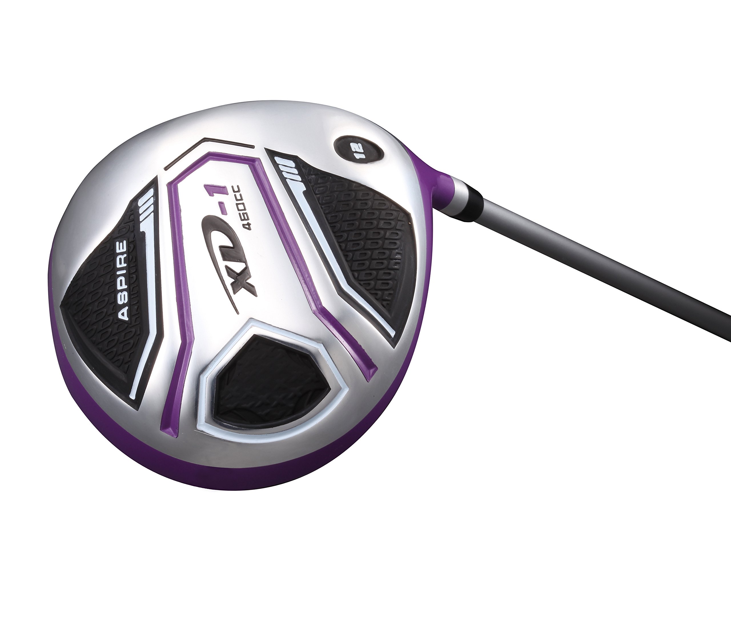 Aspire XD1 Ladies Womens Complete Right Handed Golf Clubs Set Includes Titanium Driver, S.S. Fairway, S.S. Hybrid, S.S. 6-PW Irons, Putter, Stand Bag, 3 H/C's Purple (Right Hand Petite -1")