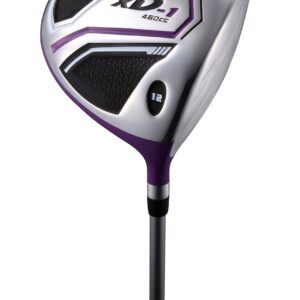 Aspire XD1 Ladies Womens Complete Right Handed Golf Clubs Set Includes Titanium Driver, S.S. Fairway, S.S. Hybrid, S.S. 6-PW Irons, Putter, Stand Bag, 3 H/C's Purple (Right Hand Petite -1")