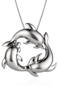 sterling silver triple dolphin necklace pendant (m) with 18" box chain