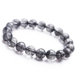 lizifang brazil natural black rutilated quartz crystal round bead bracelet 10mm