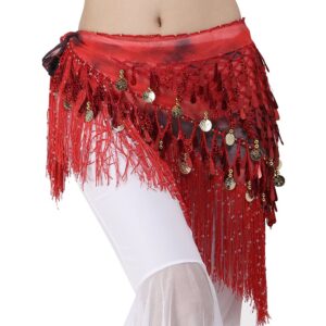 munafie belly dancing belt colorful waist chain belly dance hip scarf belt triangle skirt (red)