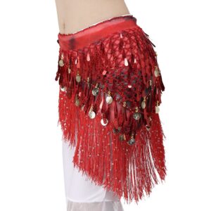 MUNAFIE Belly Dancing Belt Colorful Waist Chain Belly Dance Hip Scarf Belt Triangle Skirt (Red)