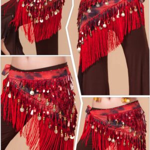 MUNAFIE Belly Dancing Belt Colorful Waist Chain Belly Dance Hip Scarf Belt Triangle Skirt (Red)