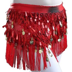 MUNAFIE Belly Dancing Belt Colorful Waist Chain Belly Dance Hip Scarf Belt Triangle Skirt (Red)