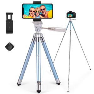 phone tripod fotopro 40 inch lightweight travel tripod for iphone camera with bluetooth remote phone mount portable camera tripod stand for vlogging video blue