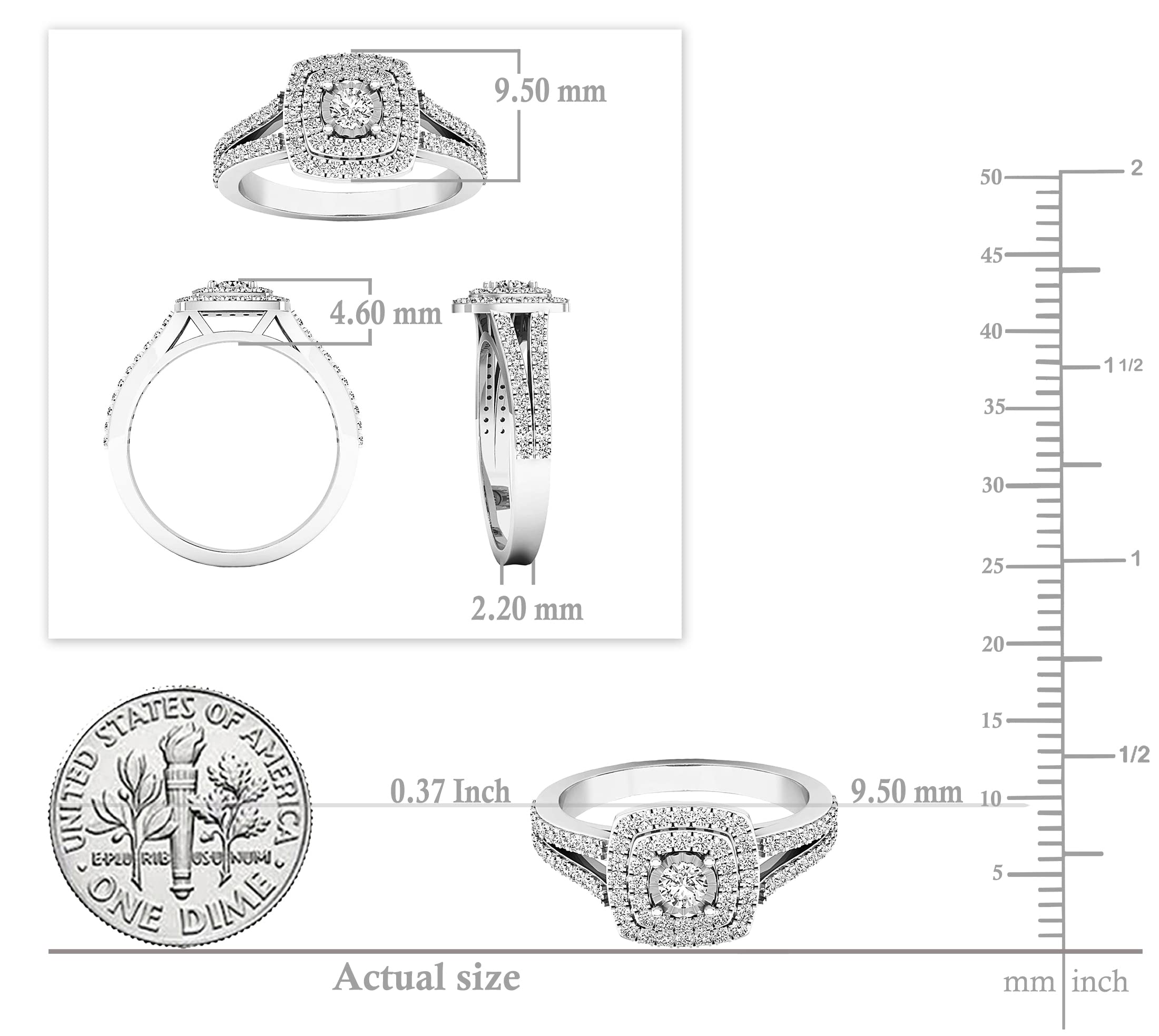 Dazzlingrock Collection 0.60 Carat (ctw) 10K Round Diamond Ladies Split Shank Bridal Engagement Ring, White Gold, Size 6