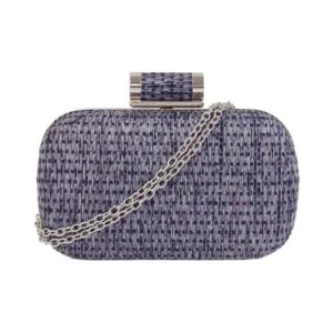 raffia straw box clutch, gray