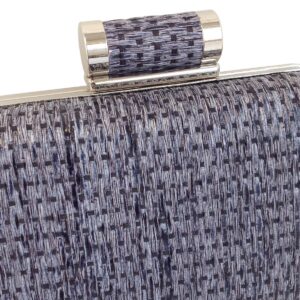 Raffia Straw Box Clutch, Gray