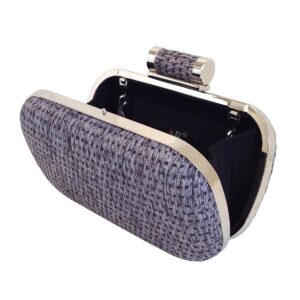 Raffia Straw Box Clutch, Gray